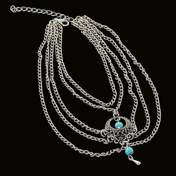 Jewelry | Set Of Boho Turquoise Silver Anklets | Poshmark