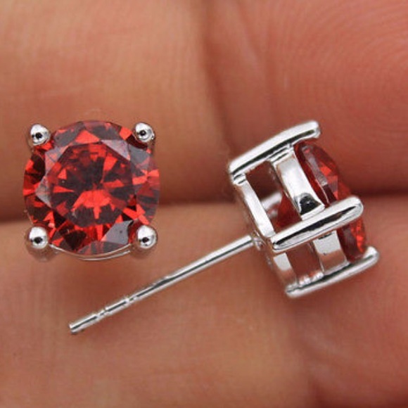 Boutique | Jewelry | 7mm Ruby Cz 8k White Gold Filled Earrings | Poshmark