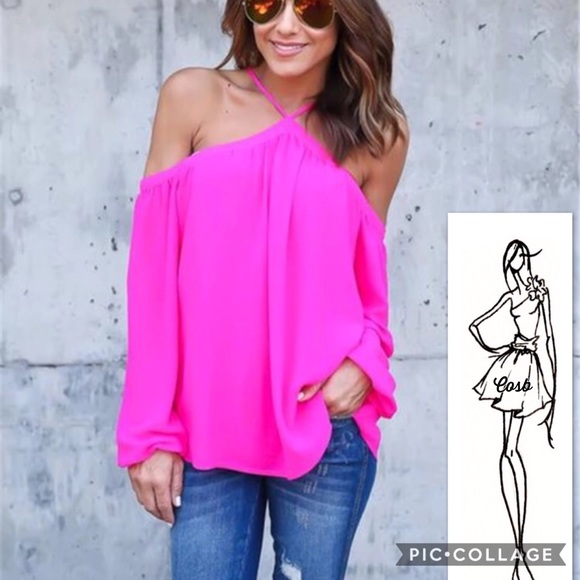 Cosb | Tops | Left Hot Pink Shoulderless Top | Poshmark