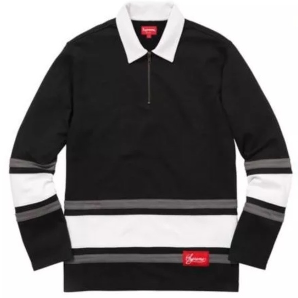 Supreme | Tops | Supreme Half Zip Rugby Shirt Black Medium | Poshmark