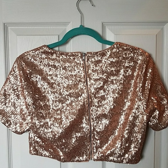 Hype | Tops | Metallic Gold Copper Sequin Crop Top | Poshmark