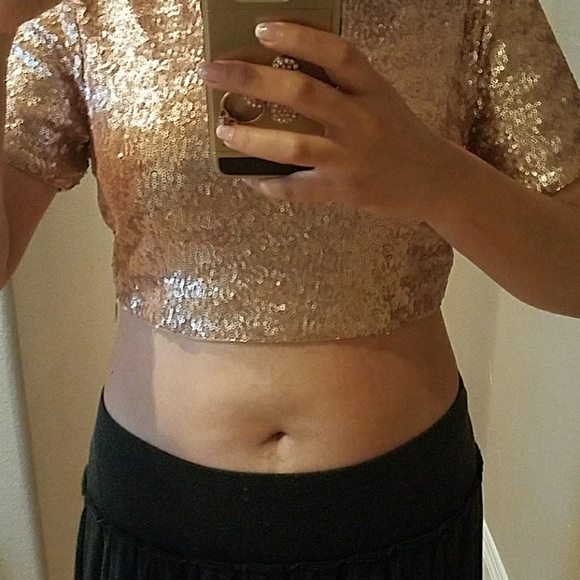 Hype | Tops | Metallic Gold Copper Sequin Crop Top | Poshmark