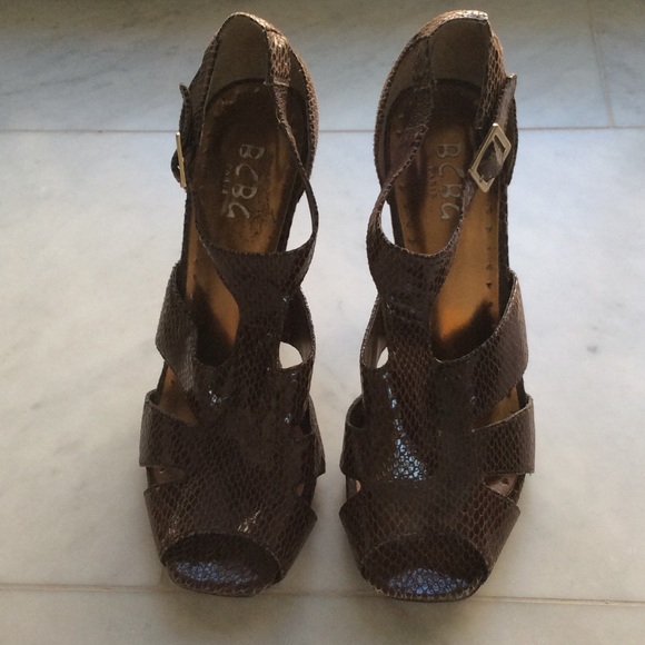 BCBG | Shoes | Bcbg Sandalsheels In Leather Snakeskin | Poshmark