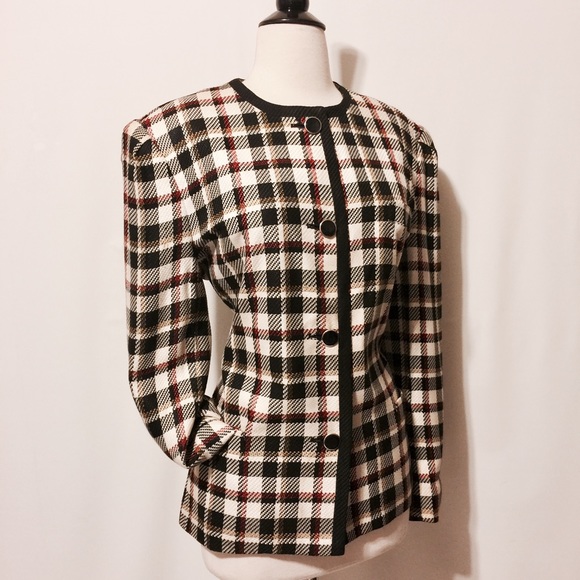 Jackets & Coats | Vintage Red Black Gold Plaid Statement Jacket | Poshmark