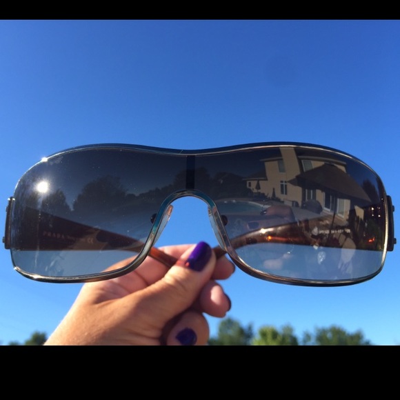 Prada | Accessories | Prada Brown Silver Full Framed Shield Sunglasses ...