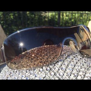 Prada | Accessories | Prada Brown Silver Full Framed Shield Sunglasses ...