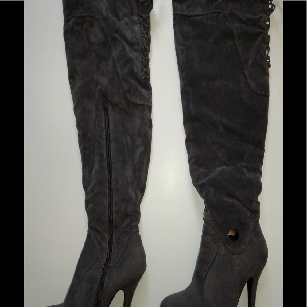 Grey Thigh High Boots By Wild Pair Gem