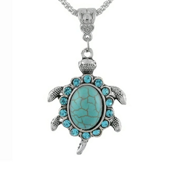 Jewelry | Blue Turquoise And Crystal Turtle Necklace | Poshmark