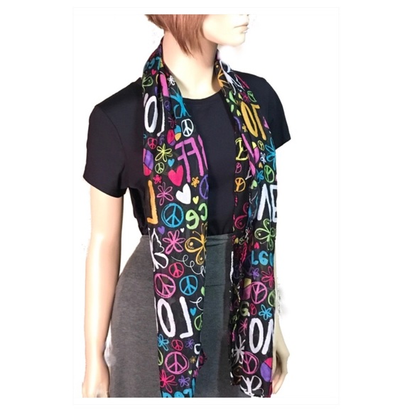 Posh Mishmosh | Accessories | Black Peace Sign Scarf | Poshmark
