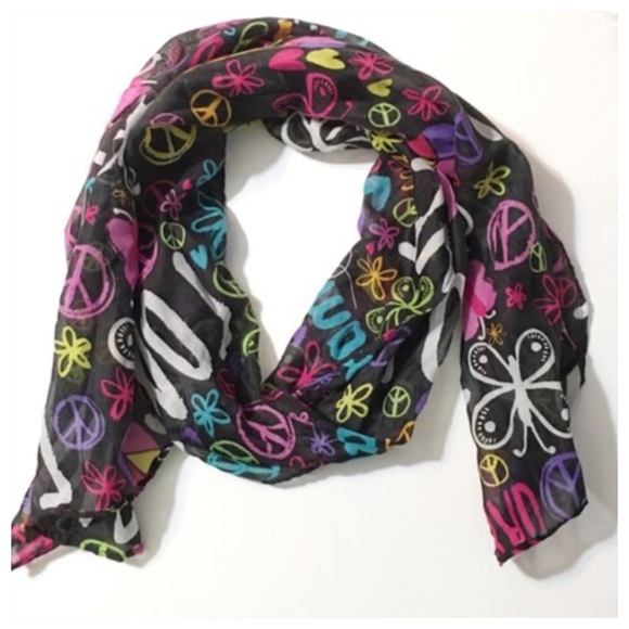 Posh Mishmosh | Accessories | Black Peace Sign Scarf | Poshmark