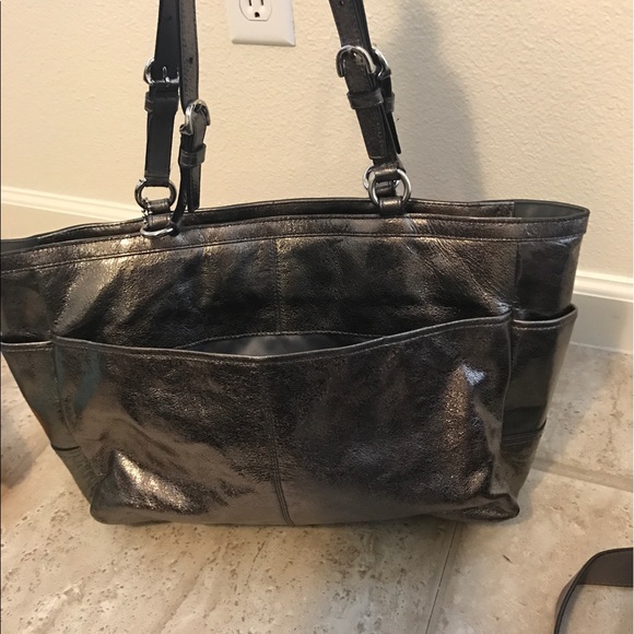 Coach | Bags | Coach Metallic Pewter Leather Tote Shopper Bag | Poshmark