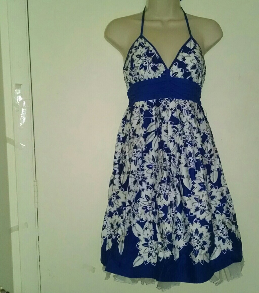 Beautiful Halter Top Blue White Can Can Dress - Gem