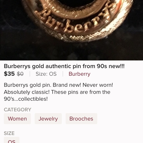 Burberry | Jewelry | Burberrys Authentic Vintage Pin From Early 9s ...