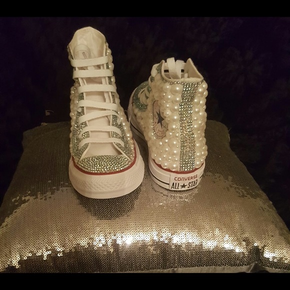 Converse | Shoes | Custom Pearl Crystal Converse Made To Order | Poshmark