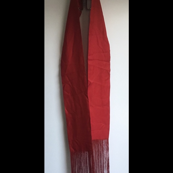 Vintage | Accessories | Vintage Red Silky Scarf With Fringe | Poshmark