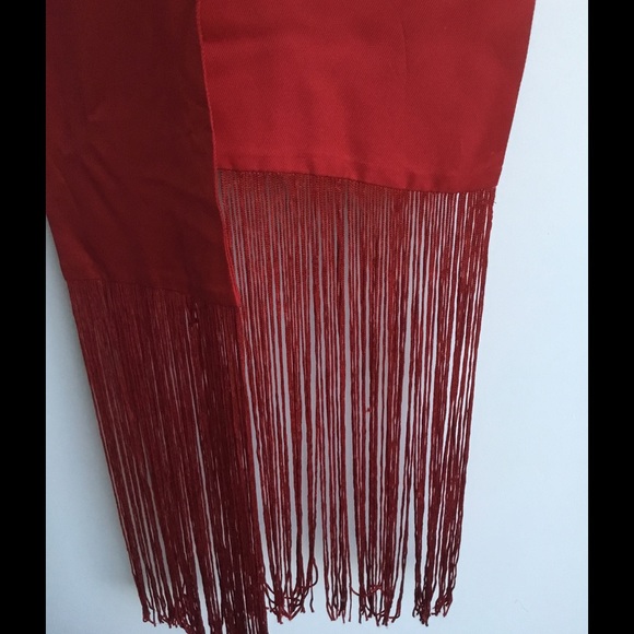 Vintage | Accessories | Vintage Red Silky Scarf With Fringe | Poshmark