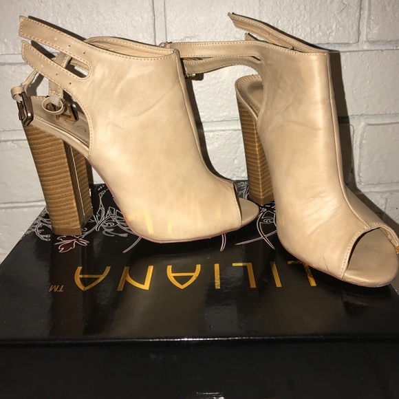Liliana | Shoes | Beige Faux Leather Open Toe Booties | Poshmark