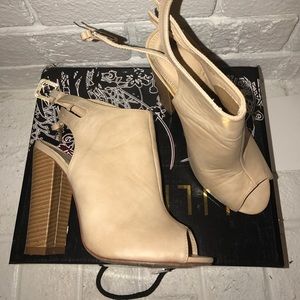 Liliana | Shoes | Beige Faux Leather Open Toe Booties | Poshmark