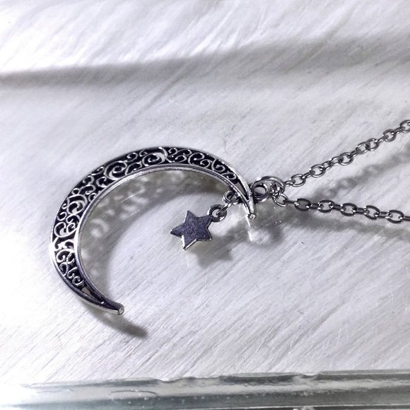 Baroque Vintage | Jewelry | Filigree Crescent Moon Star Necklace | Poshmark