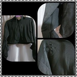 Tops | Black Slit Ripped Hoodie Crop Top Yeezy Inspi | Poshmark