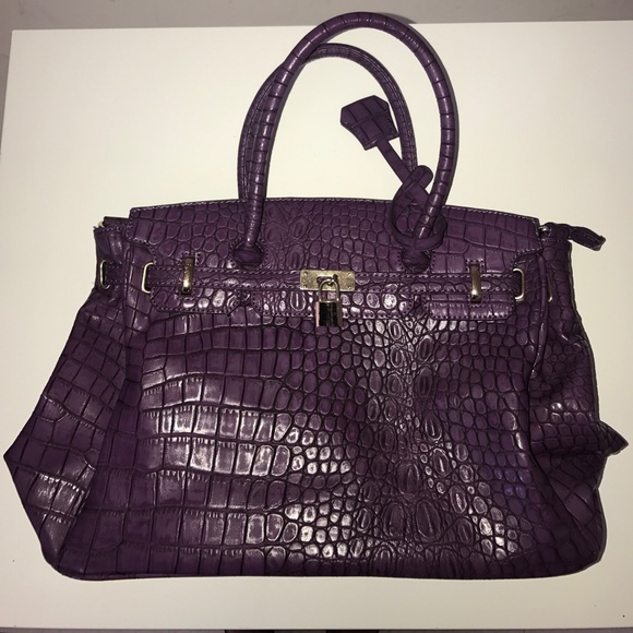 Bags | Purple Faux Snake Skin Purse With Silver Accents | Poshmark