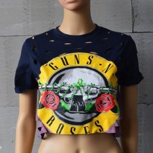 Tops | Guns Roses Cutup Crop Top Short Sleeve Tshirt | Poshmark