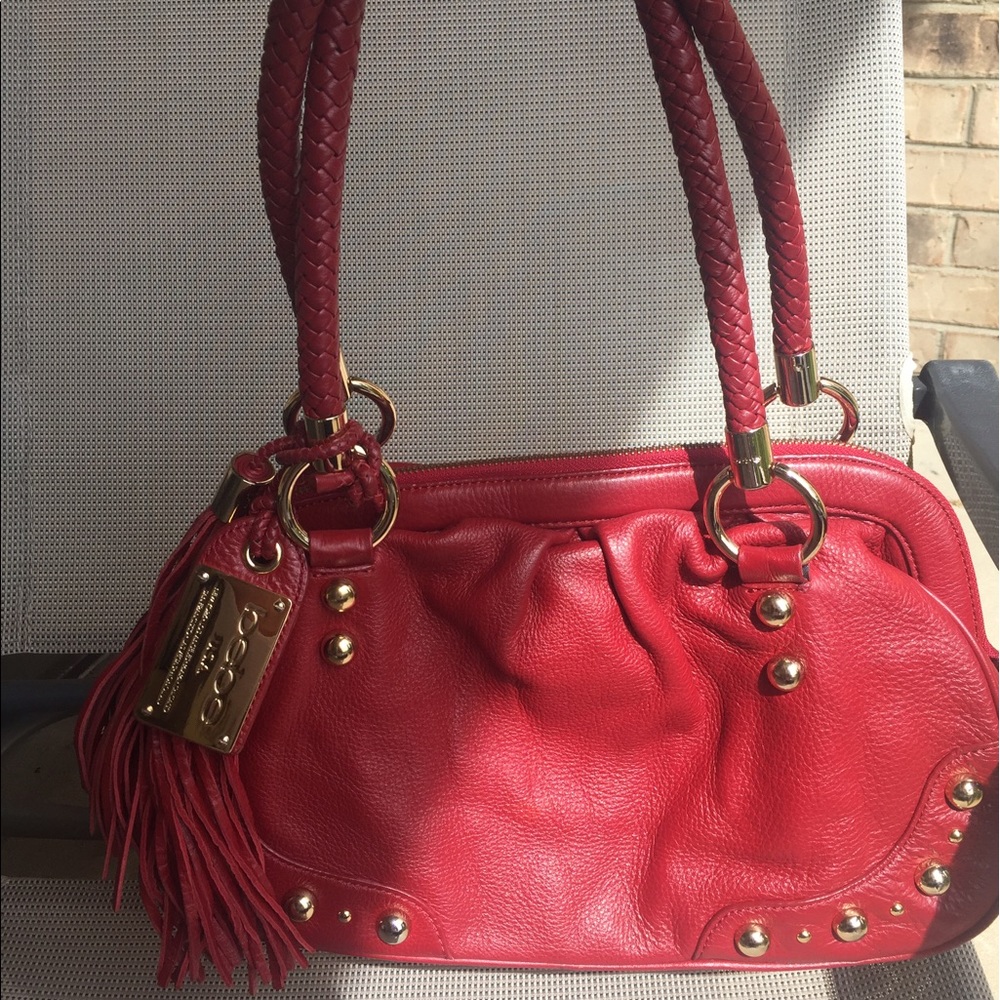 Bebe Red Leather Studded Satchel Bag. Preowned - Gem
