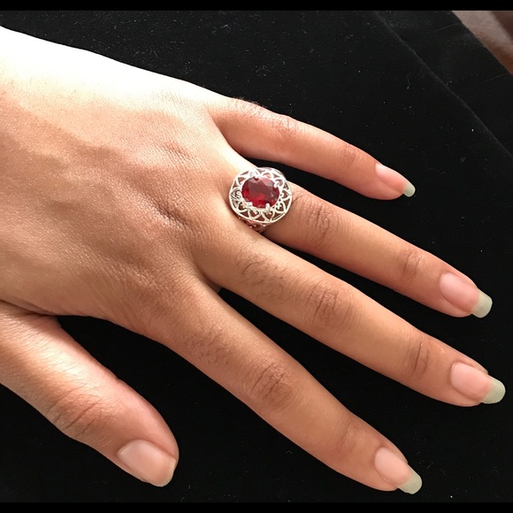 Jewelry | 925 Nf Sterling Silver Cz Ruby Red Heart Ring | Poshmark