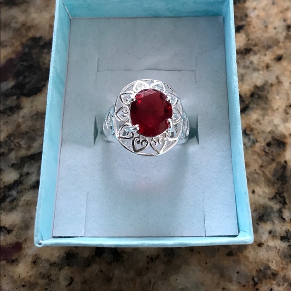 Jewelry | 925 Nf Sterling Silver Cz Ruby Red Heart Ring | Poshmark