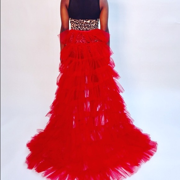 Skirts | Red Ruffle Trainskirt | Poshmark