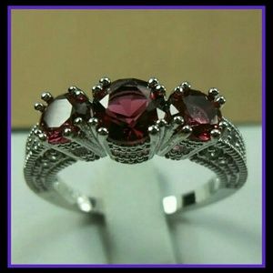 Jewelry | Womens Ruby Diamond Cz 14k White Gold Ring | Poshmark