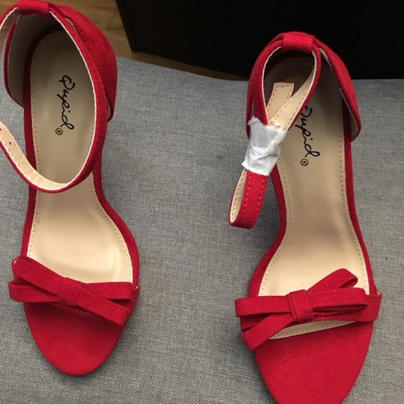 Qupid | Shoes | Red Heels With Bow Strap New | Poshmark