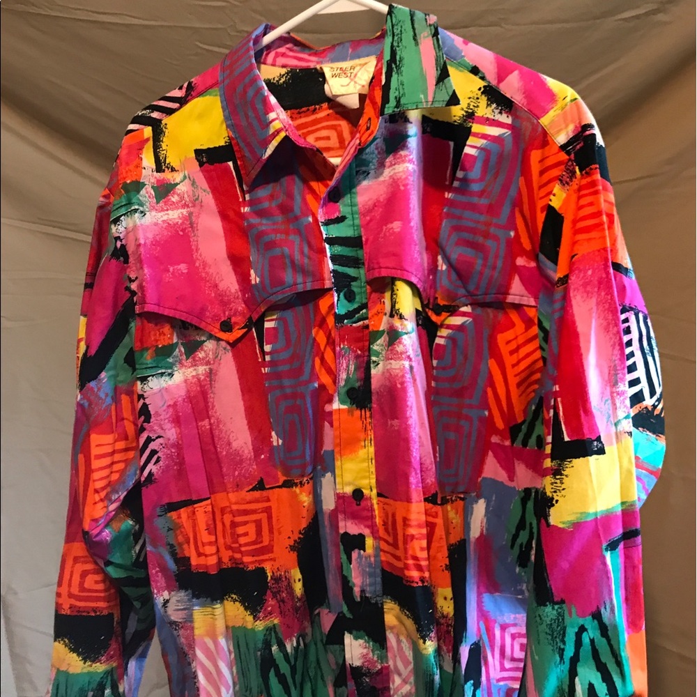 Rainbow, Collage Patterned, Collared/Button Shirt - Gem