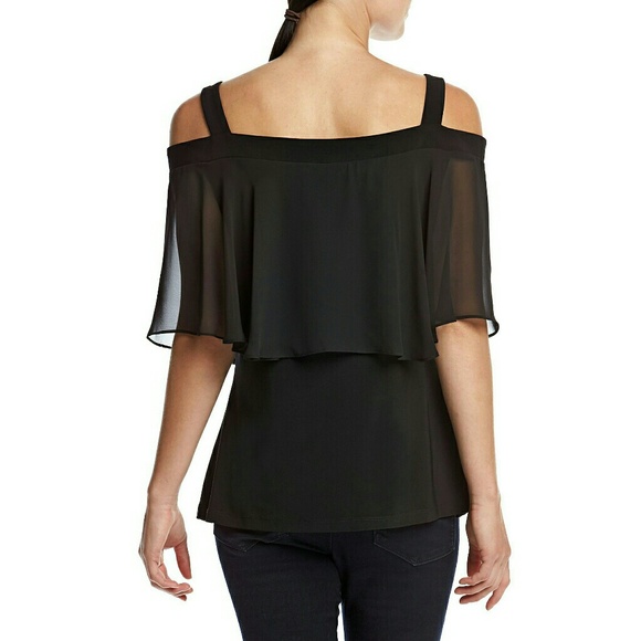 MSK | Tops | Msk Coldshoulder Flutter Sleeve Black Top Blouse | Poshmark