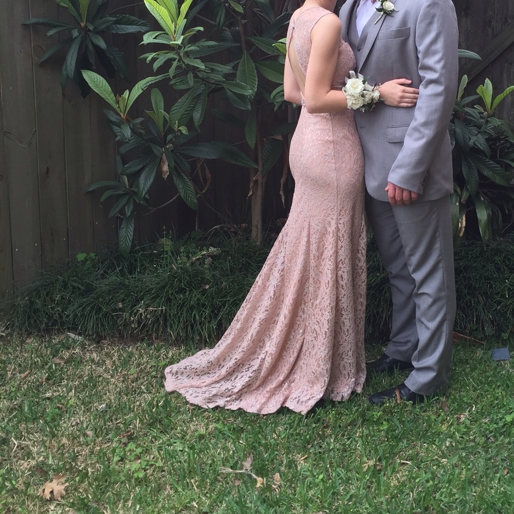 Silver And Blush Pink Prom Dress With Belt - Gem