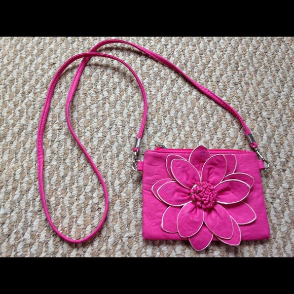 Bags | Small Pink Flower Purse On Long Strap | Poshmark