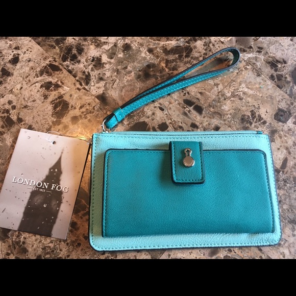 London Fog | Bags | New London Fog Wallet Leather Wristlet Blue Teal ...