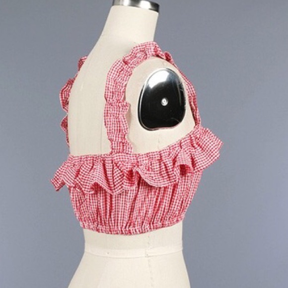 Free People | Tops | Red White Checkered Ruffle Trim Boho Crop Top ...