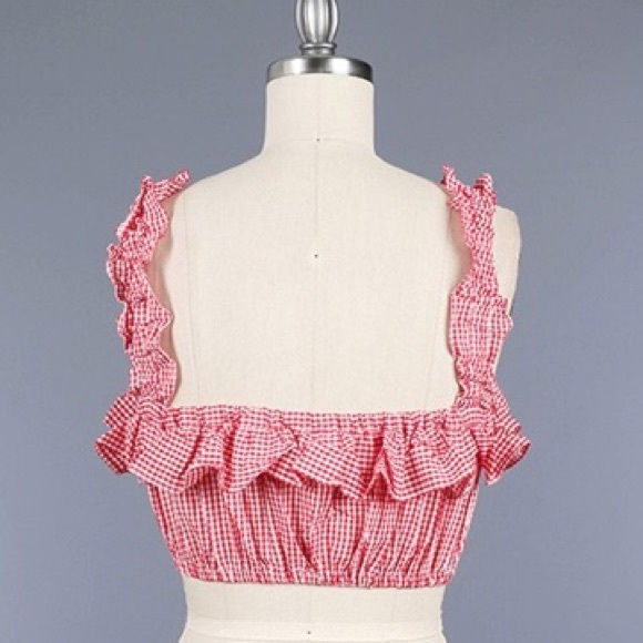 Free People | Tops | Red White Checkered Ruffle Trim Boho Crop Top ...