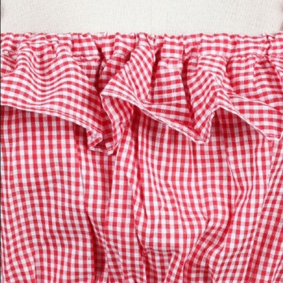 Free People | Tops | Red White Checkered Ruffle Trim Boho Crop Top ...