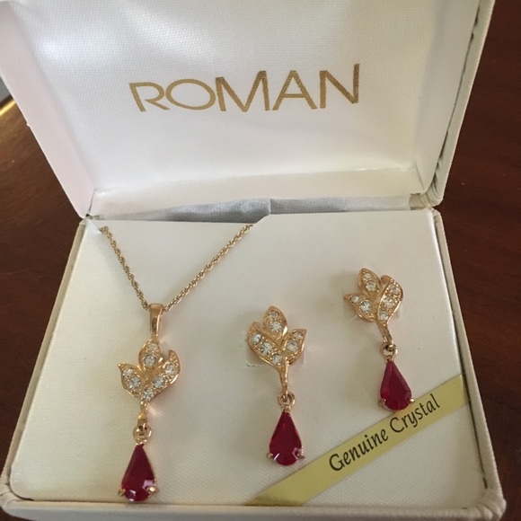 Roman | Jewelry | Set Of Earrings And Necklace Genuine Crystal | Poshmark