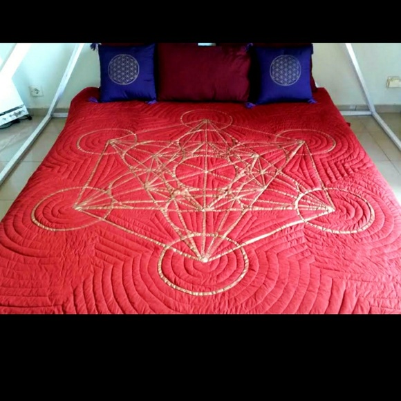 Bedding | Sacred Geometry Hand Painted Quilt Metatrons Cube | Poshmark