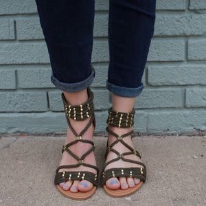 Shoes | Khaki Gladiator Strappy Rope Ankle Cuff Sandal | Poshmark