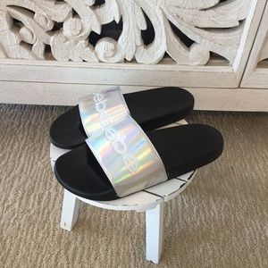 bebe | Shoes | Holographic Bebe Slide Sandals | Poshmark