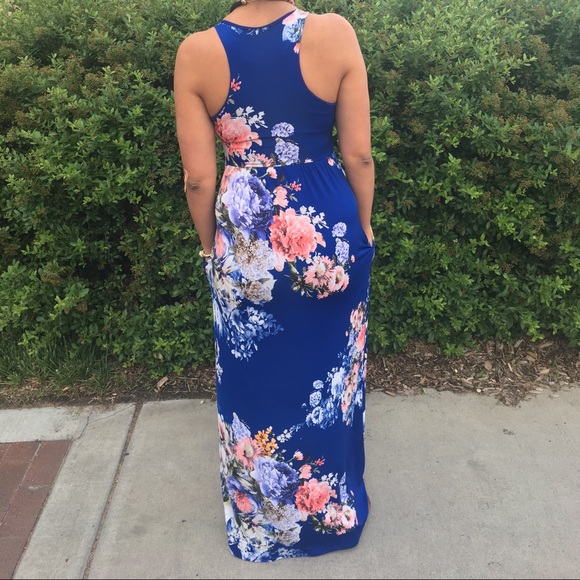 Pink Peplum Boutique | Dresses | Royal Blue Sleeveless Racer Back Maxi ...