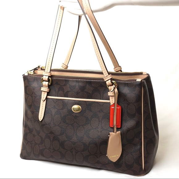 Coach | Bags | Coach Peyton Brown Double Zipper Carryall Bag | Poshmark