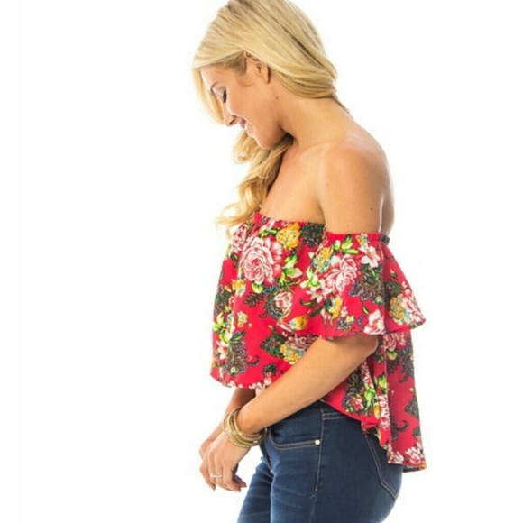 Tops | Closing Sale Red Floral Hawaiian Top | Poshmark