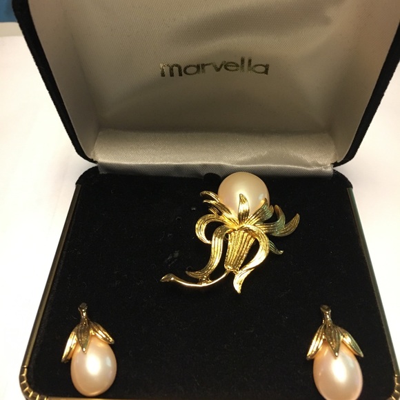 Marvella | Jewelry | Vintage Marvella Matching Pearl Earring And Pin ...