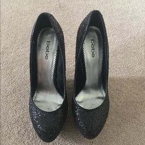 bebe | Shoes | Bebe Midnight Black Glitter Platform Pumps | Poshmark