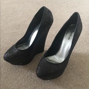 bebe | Shoes | Bebe Midnight Black Glitter Platform Pumps | Poshmark